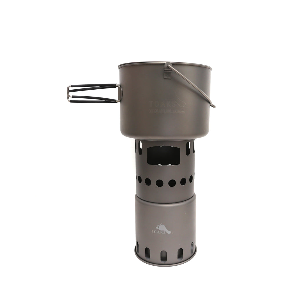 TOAKS Titanium 1600ml Pot with Bail Handle and Wood Stove Combo Set ...